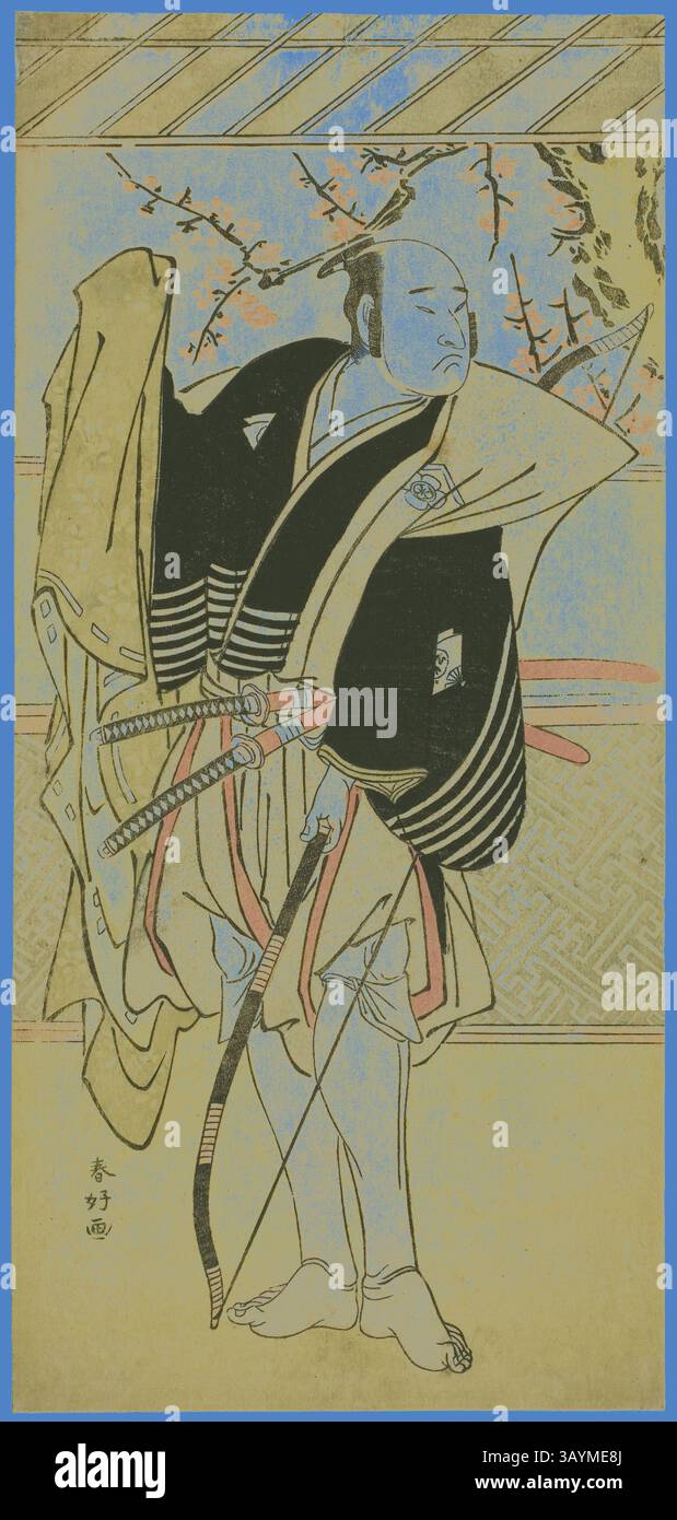 A poised samurai stands confidently, dressed in traditional attire with ...