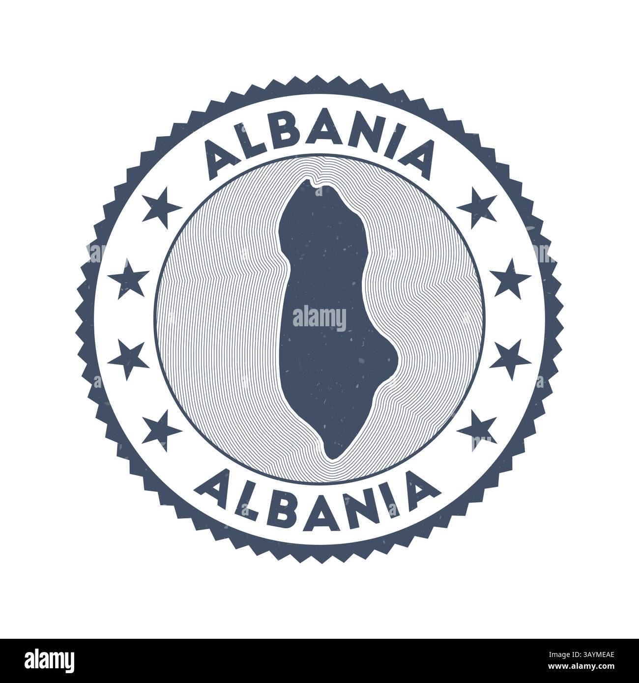 Albania emblem. Country round stamp with shape of Albania, isolines and ...