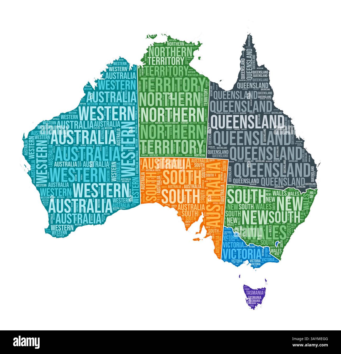 Australia shape. Country word cloud with region division. Australia ...