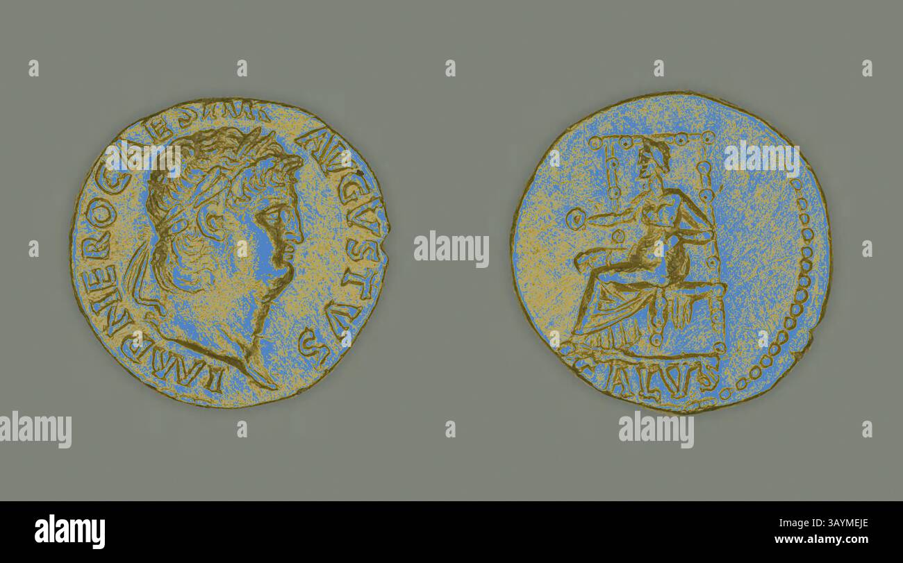 A coin featuring a profile of a Roman emperor adorned with laurel ...
