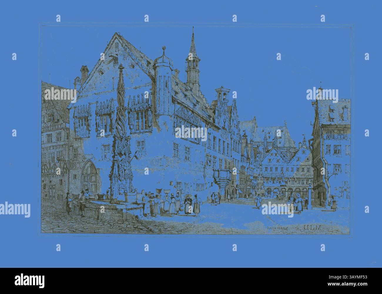 A bustling historical town square features intricate architecture ...
