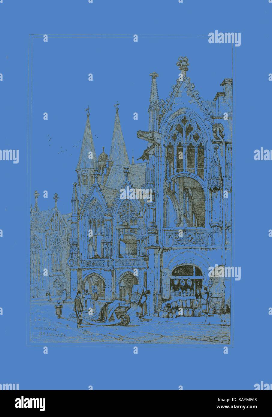 An intricate depiction of a historic architectural scene featuring ...