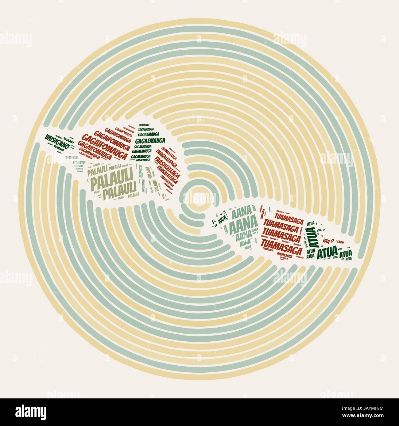 Samoa round poster. Typography style image of country. Regions word ...