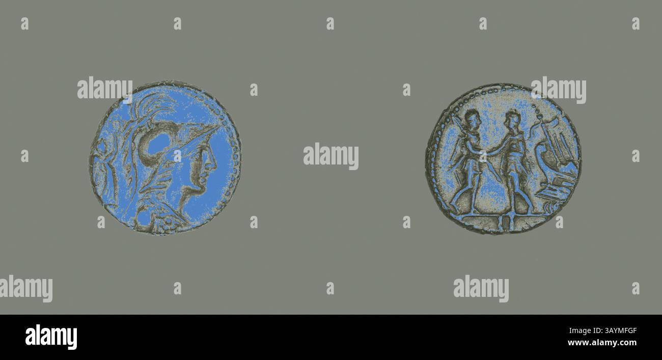 Two ancient coins are displayed side by side. One features a profile of ...