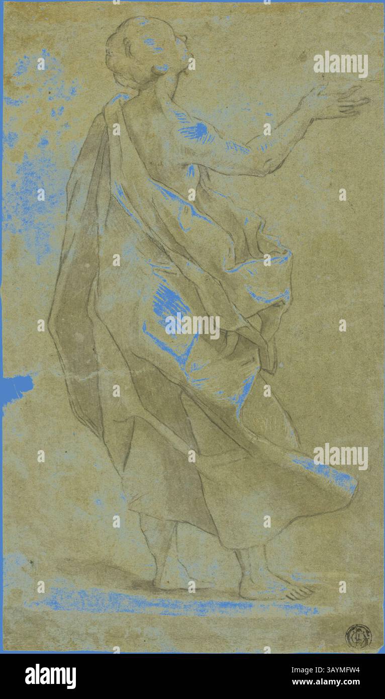 A graceful figure stands in a dynamic pose, draped in flowing garments ...