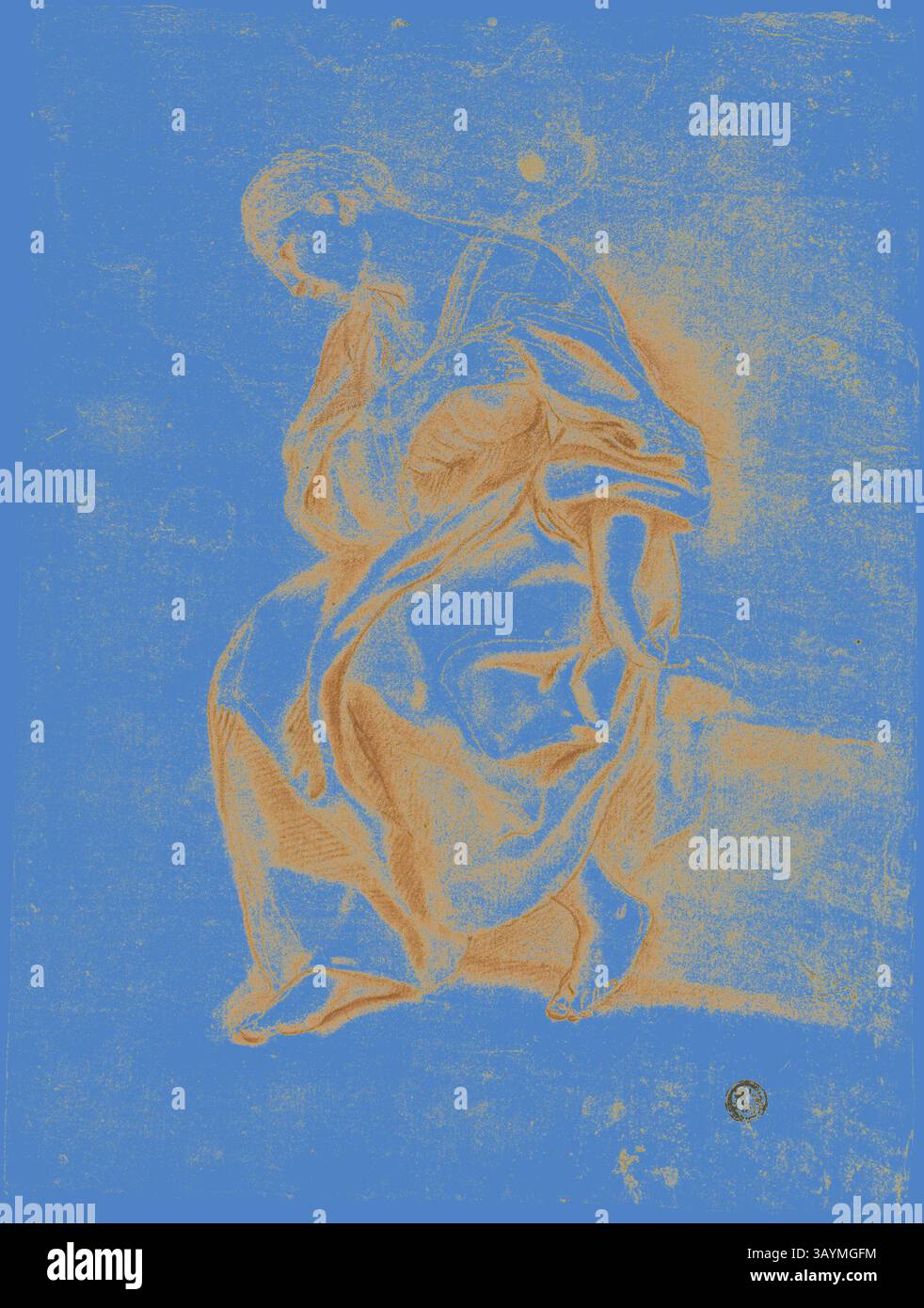 A solitary figure draped in flowing robes sits in a contemplative pose ...