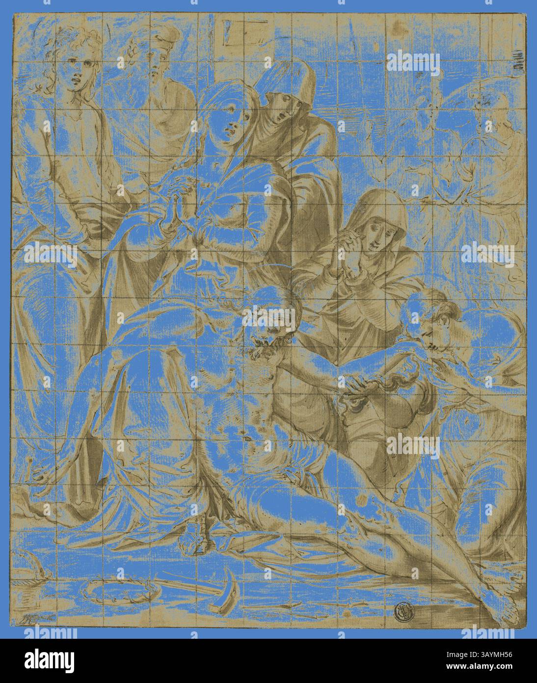 A historical scene depicting figures in an emotional moment, with ...