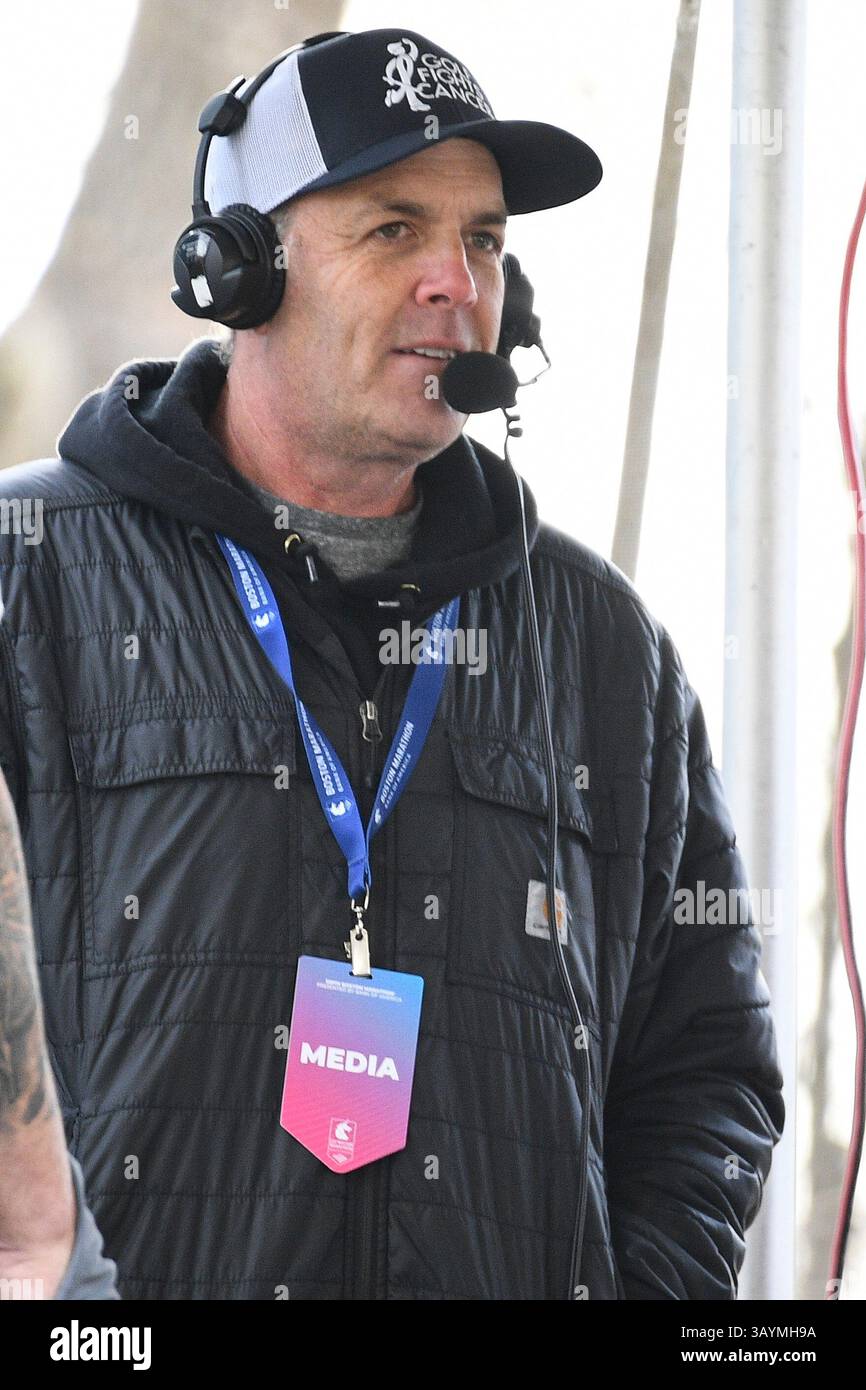 HOPKINTON, MA - APRIL 21: Rob "Hardy" Poole broadcasts the Toucher ...