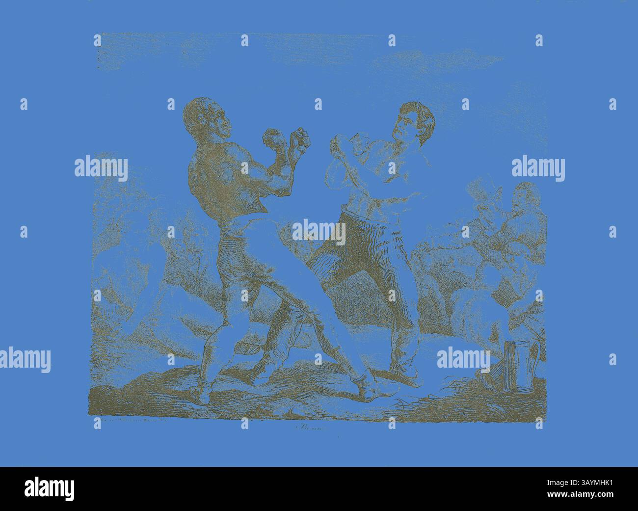 Two fighters engage in a fierce boxing match, showcasing their muscular ...