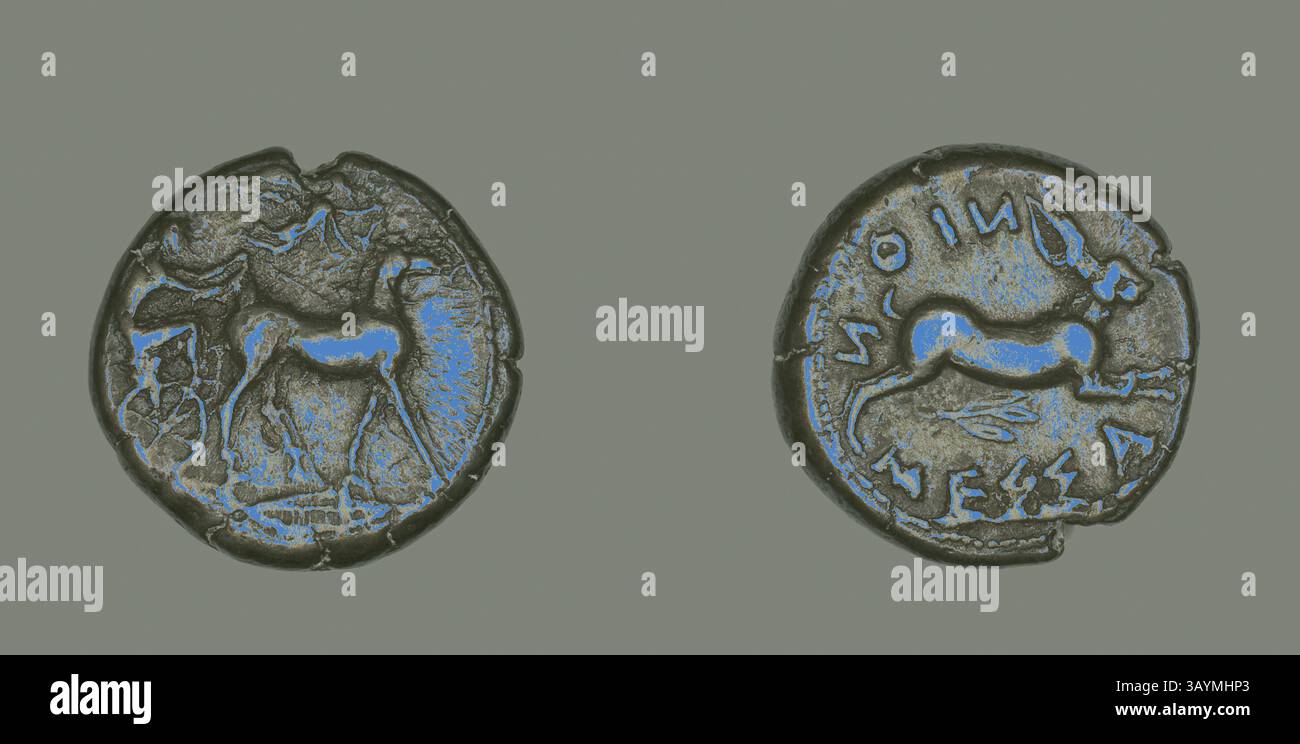 An ancient coin featuring a depiction of a horse alongside intricate ...