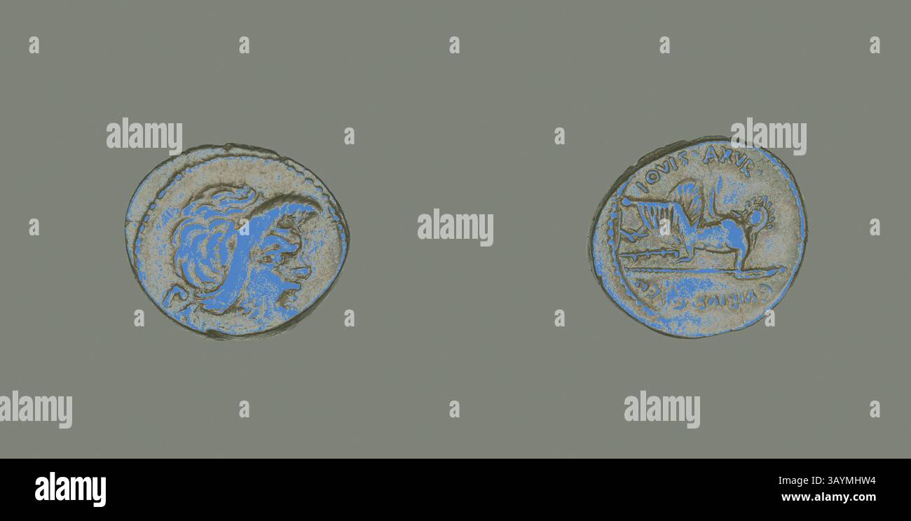 Two ancient coins are displayed side by side. One features a detailed ...