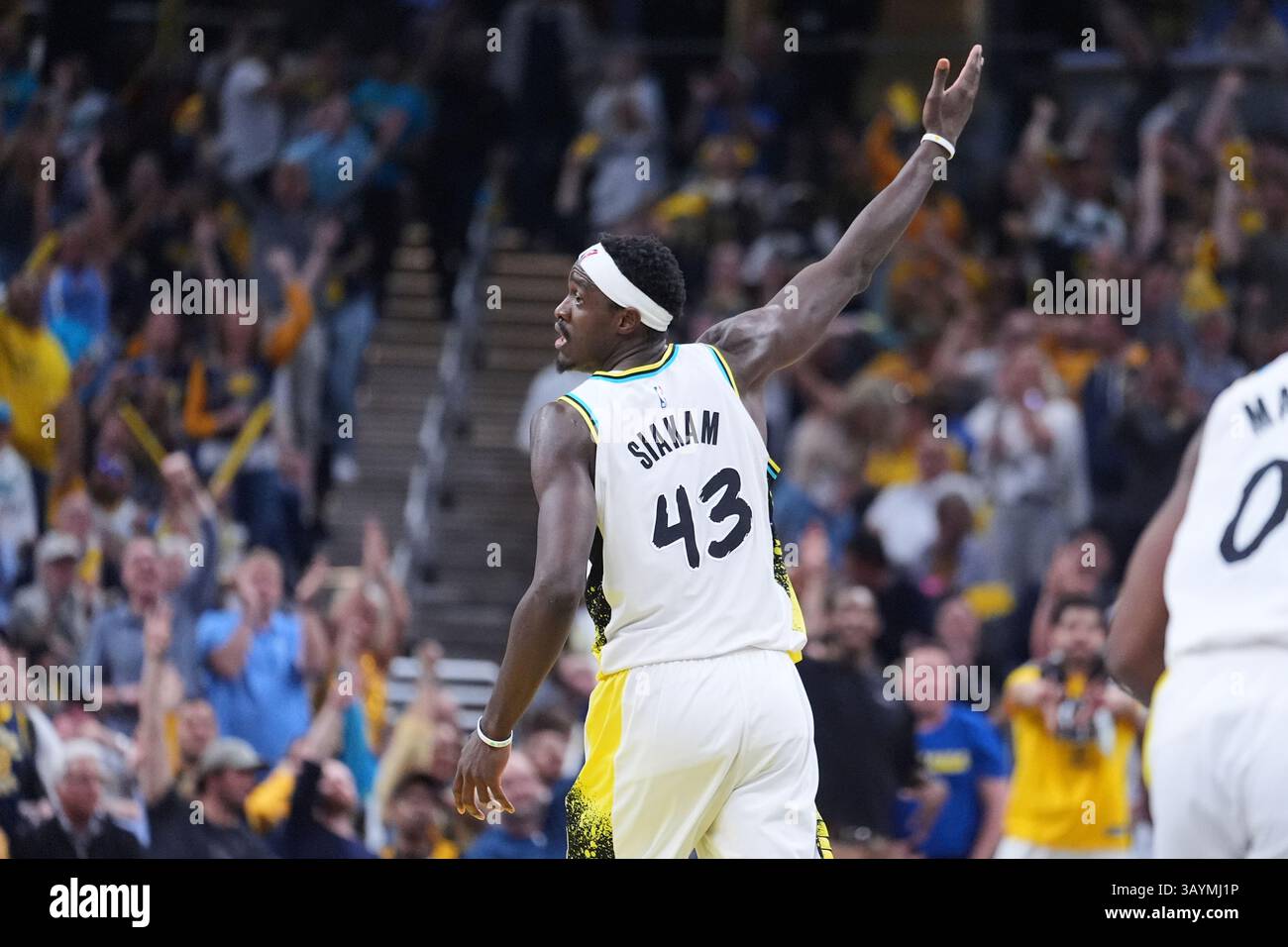 Indiana Pacers forward Pascal Siakam (43) celebrates after a basket ...