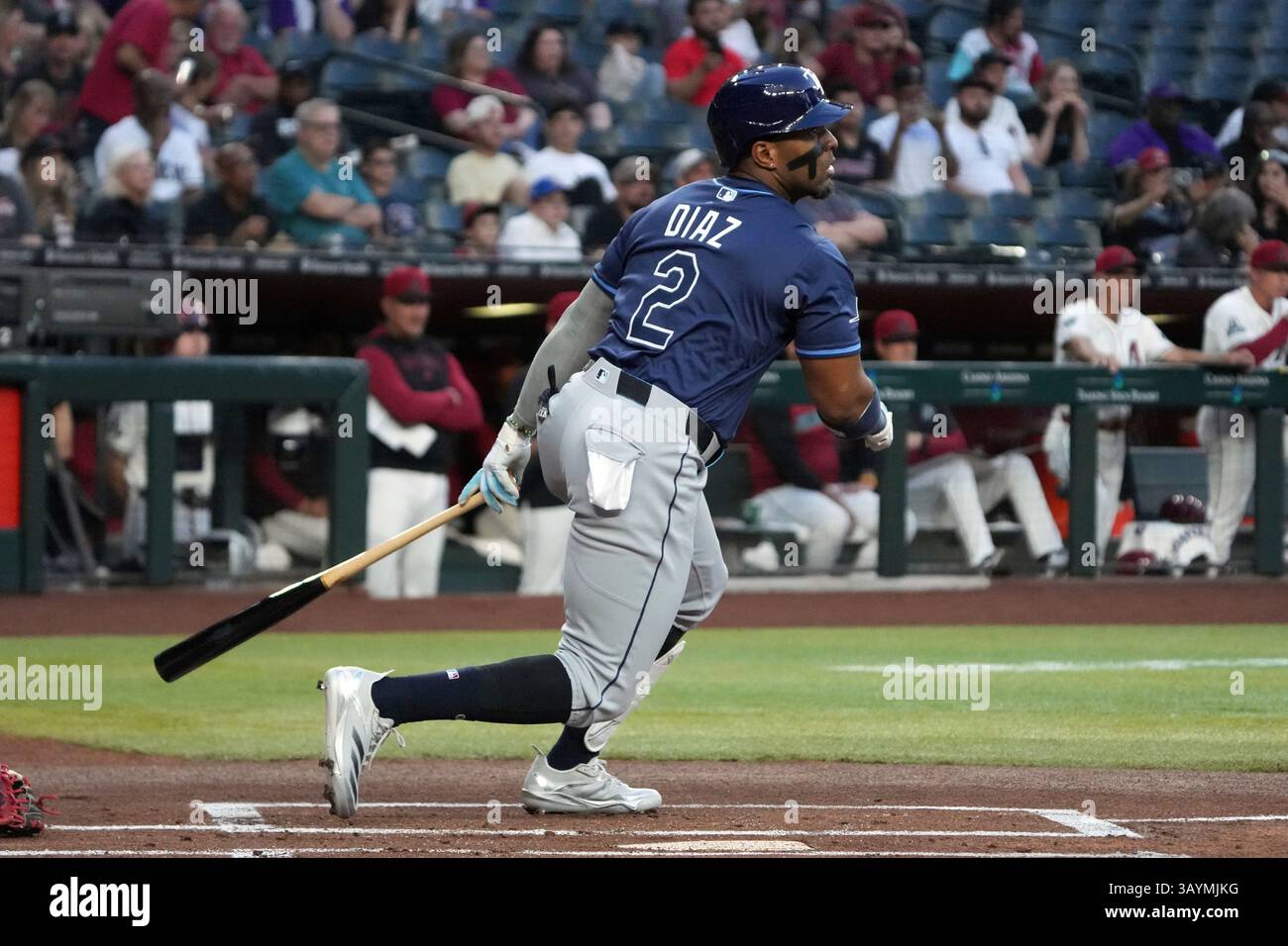 Tampa Bay Rays' Yandy Díaz (2) hits against the Arizona Diamondbacks in ...