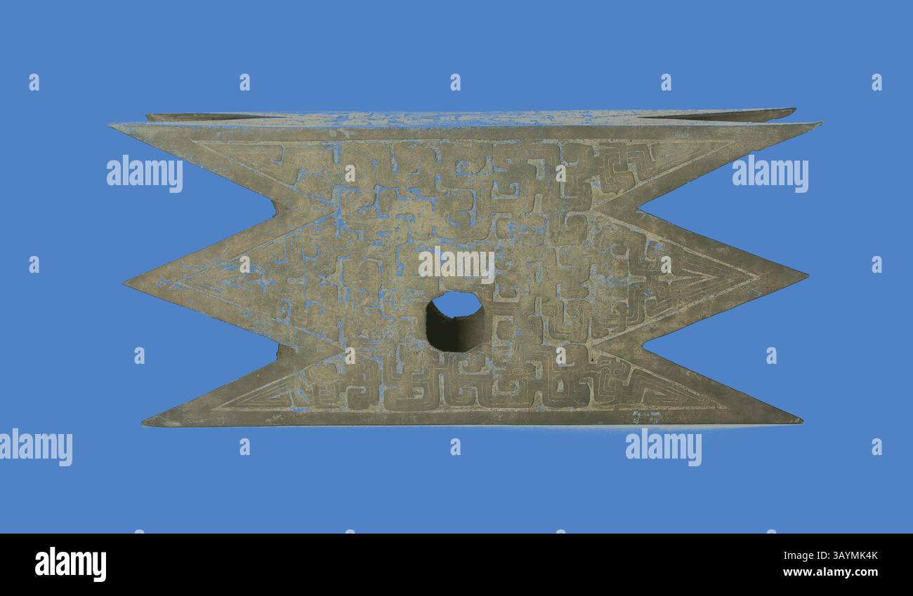 An ancient artifact featuring intricate geometric patterns and sharp ...