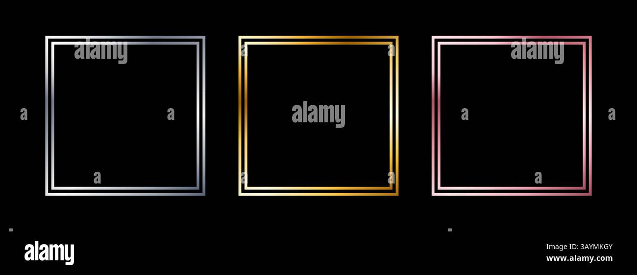 Golden and silver thin frame set. Shiny metal foil border collection ...