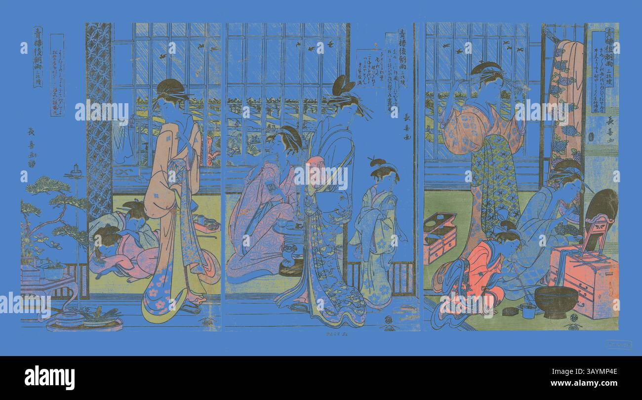 A vibrant scene depicting traditional Japanese life, featuring ...