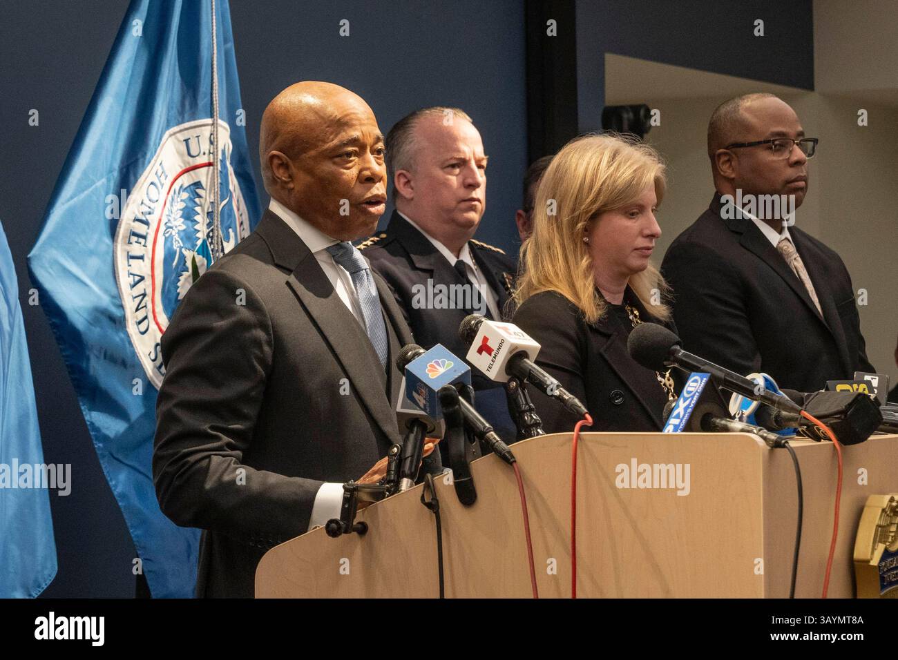 New York, New York, USA. 23rd Apr, 2025. Mayor Eric Adams speaks during ...