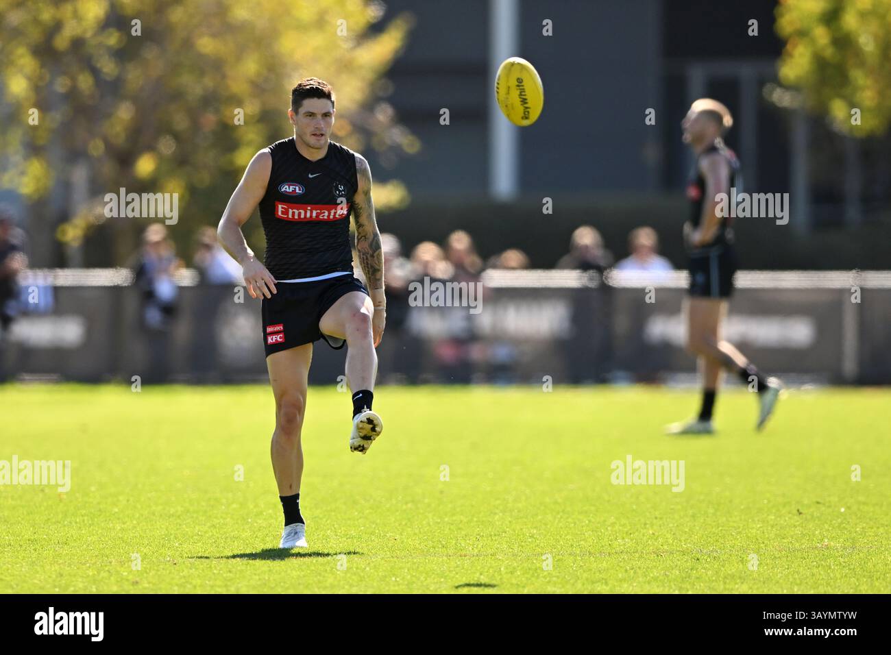 Jack Crisp of Collingwood during a Collingwood Magpies training session ...