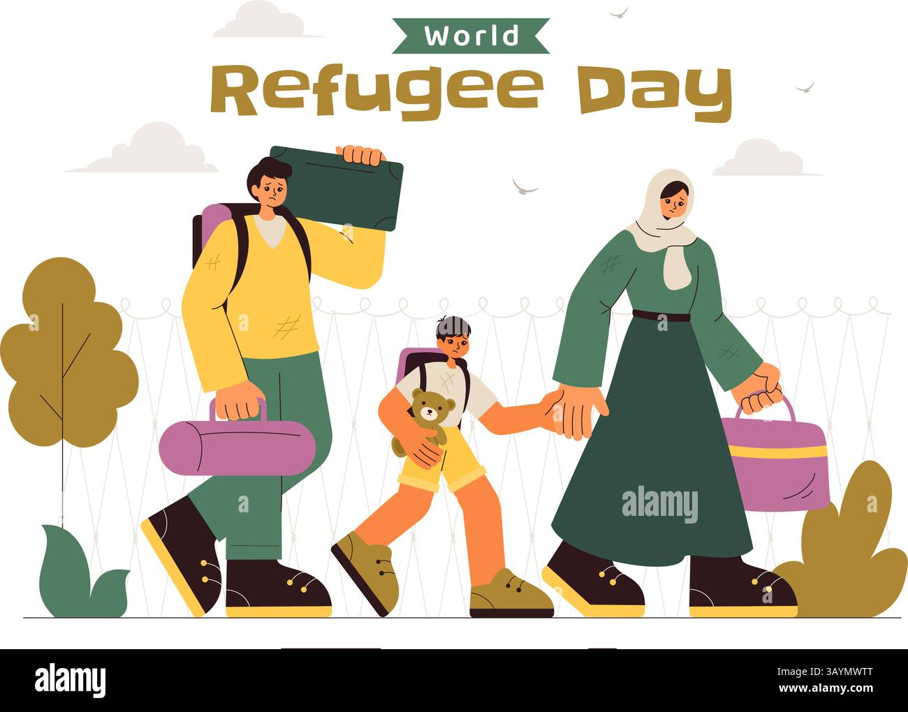 World Refugee Day Illustration featuring an Immigrant Family with Their ...