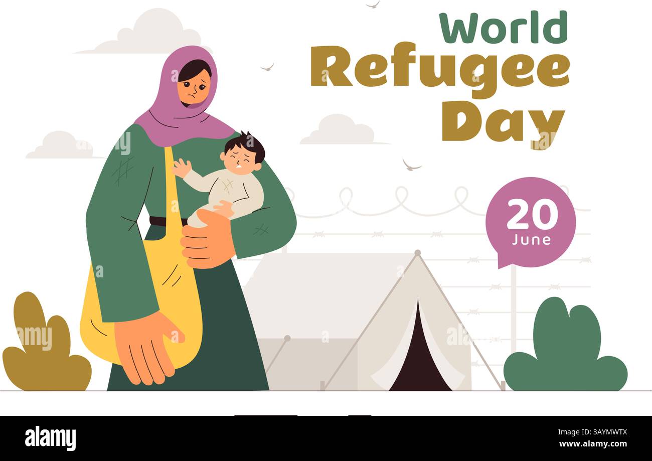 World Refugee Day Illustration featuring an Immigrant Family with Their ...