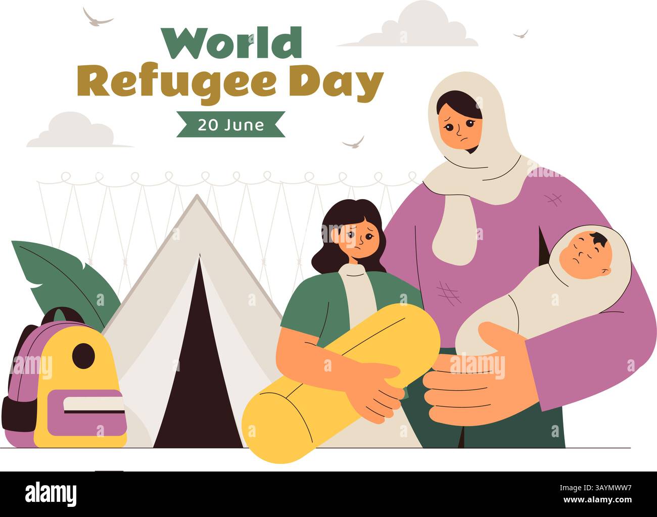 World Refugee Day Illustration featuring an Immigrant Family with Their ...