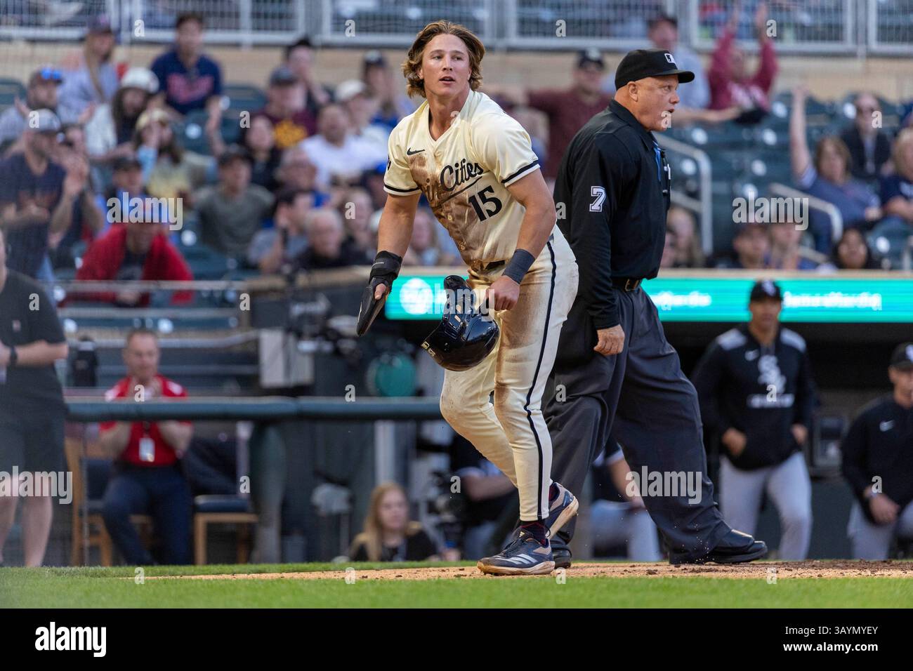 Minneapolis, Minnesota, USA. 22nd Apr, 2025. Minnesota Twins player ...