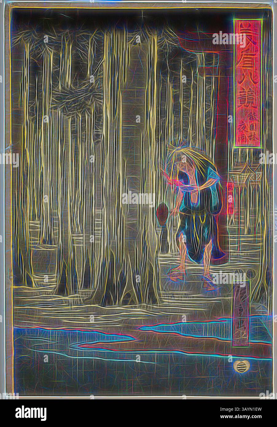 A solitary figure sits beneath a grove of trees, their posture ...