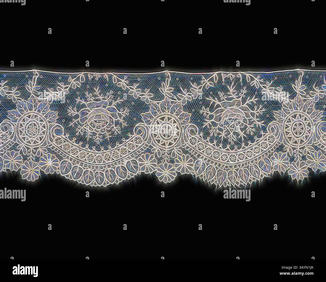 Intricate lace featuring delicate floral patterns and circular motifs ...