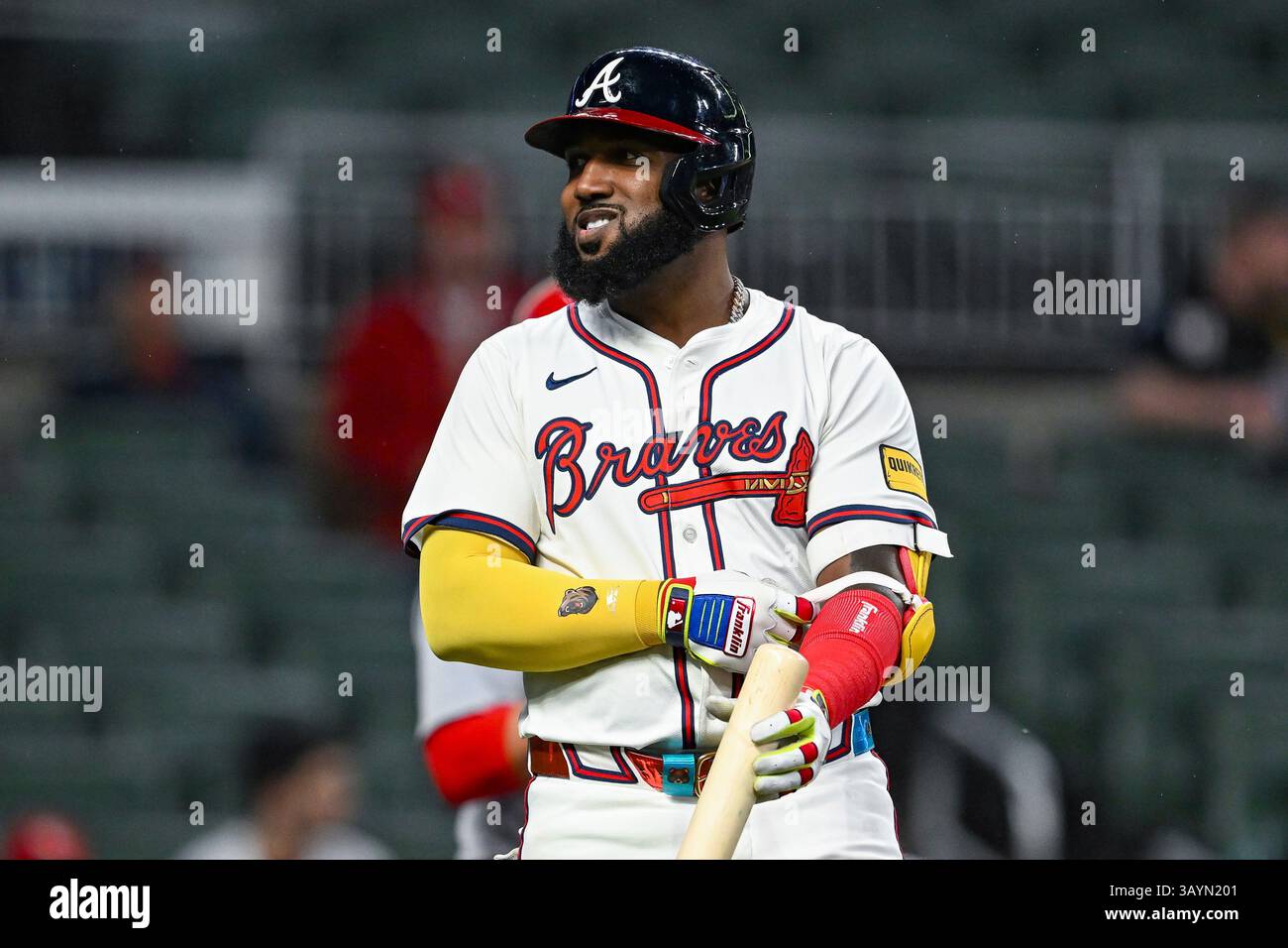 ATLANTA, GA – APRIL 22: Atlanta designated hitter Marcell Ozuna (20 ...