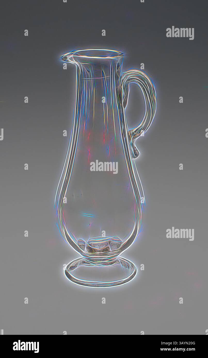 A delicate glass pitcher with an elegantly curved handle, reflecting a ...