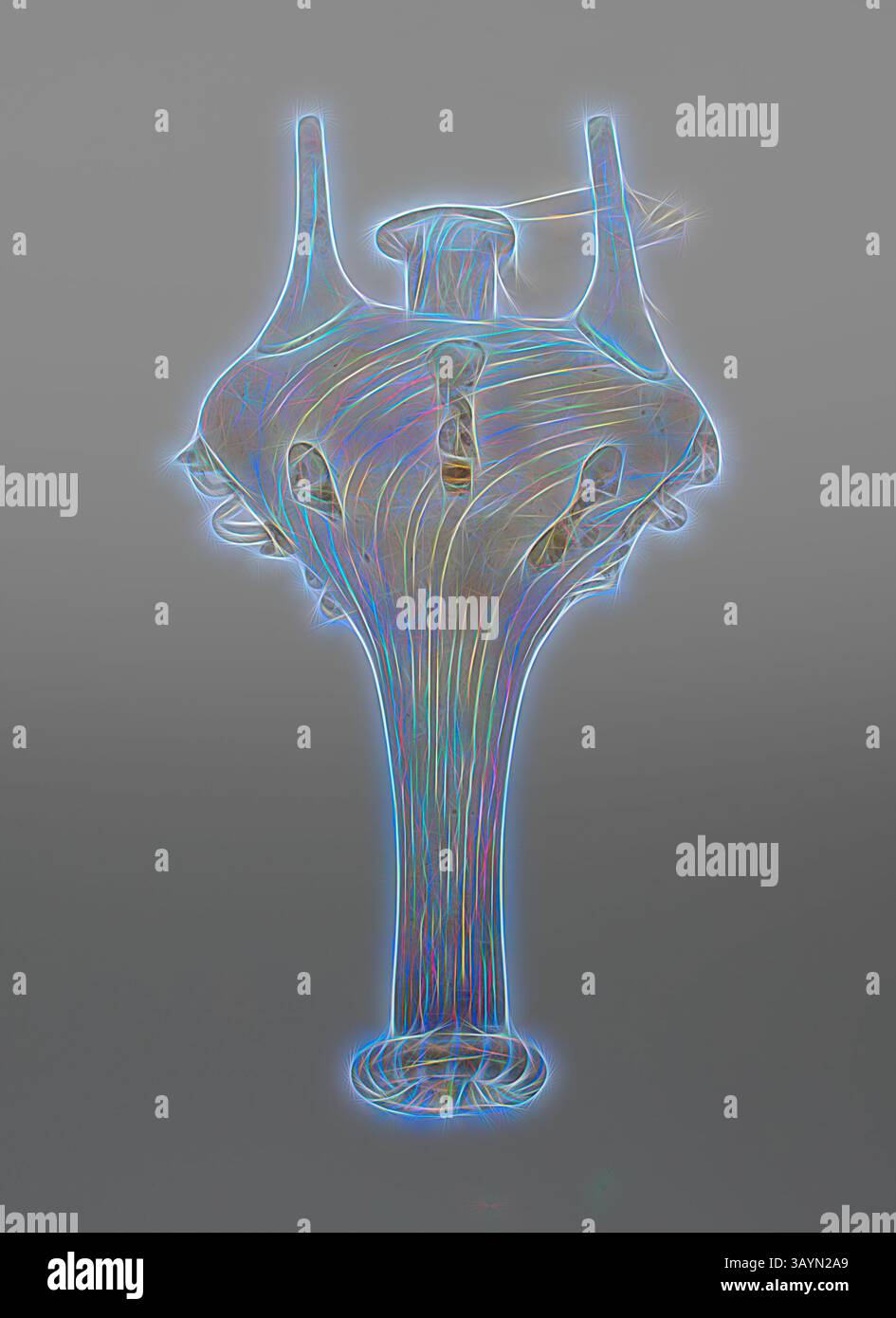 An abstract representation of a vessel, featuring intricate lines and a ...