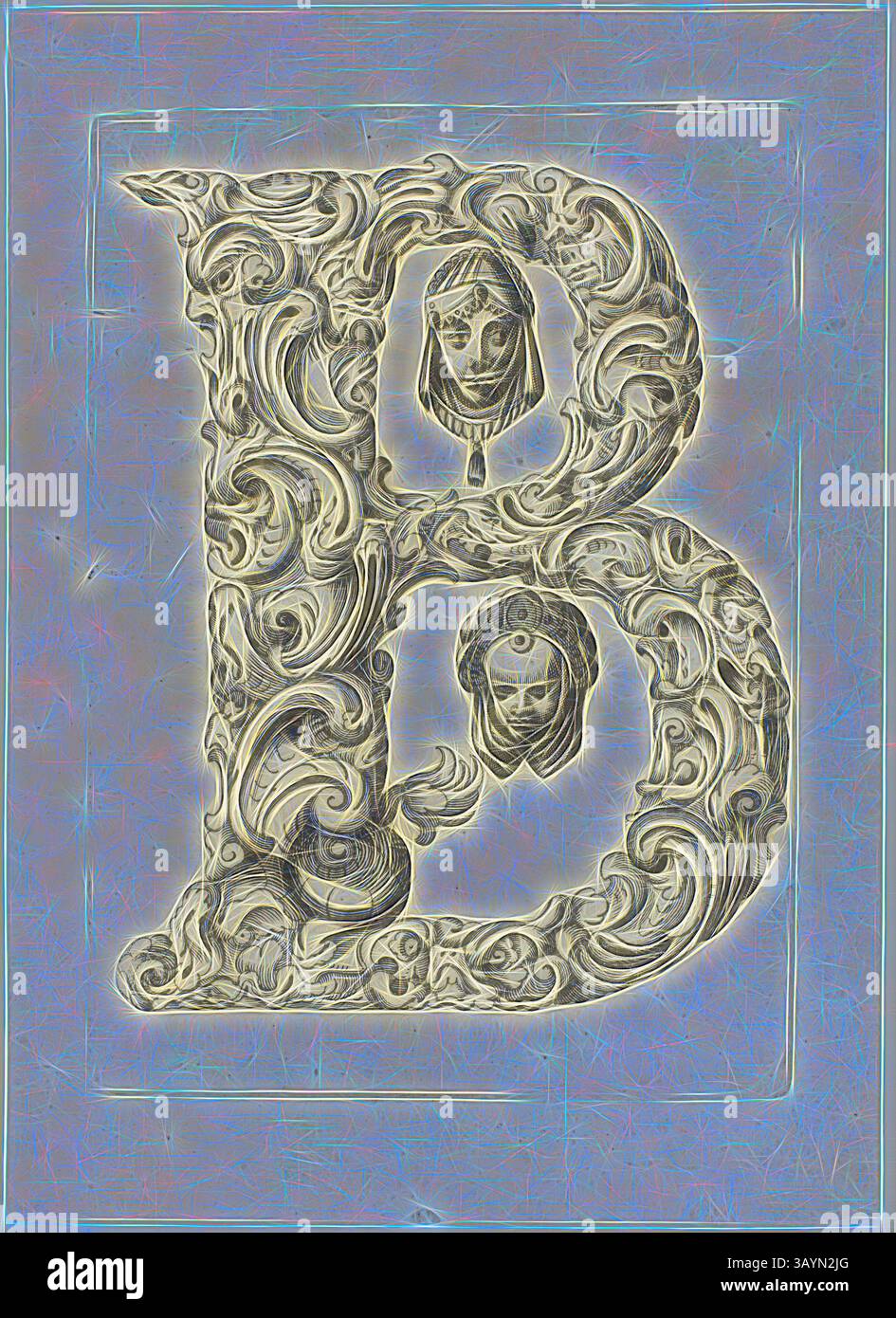 An ornate letter "B" intricately designed with elaborate swirls and ...