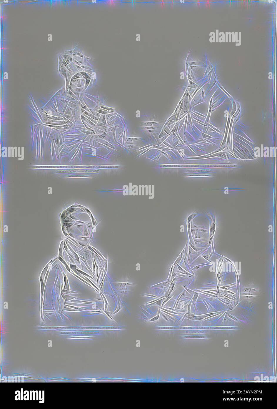 Four stylized portraits of women in traditional attire hi-res stock ...