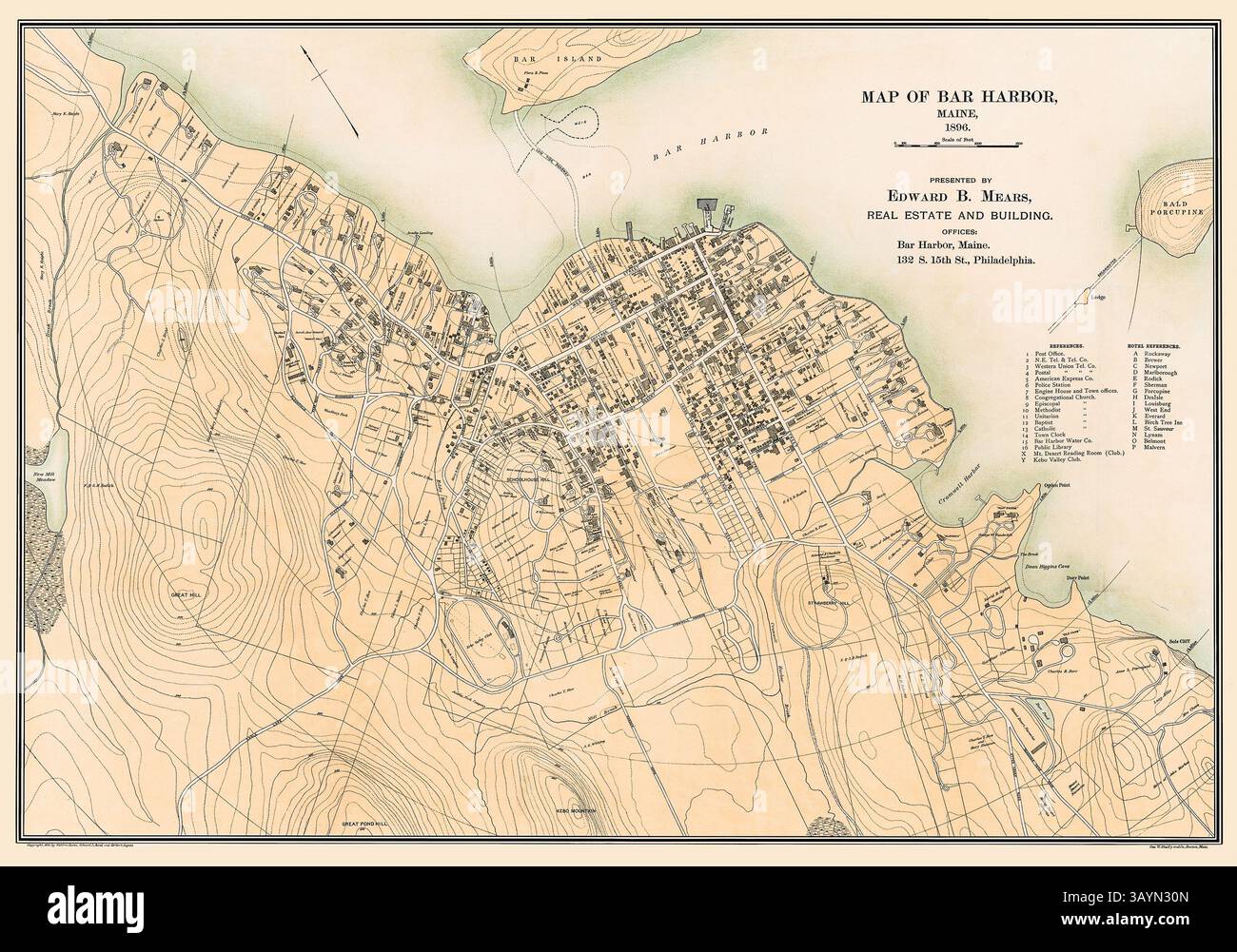 Bar Harbor Maine Old Map 1896. This is an enhanced, restored ...