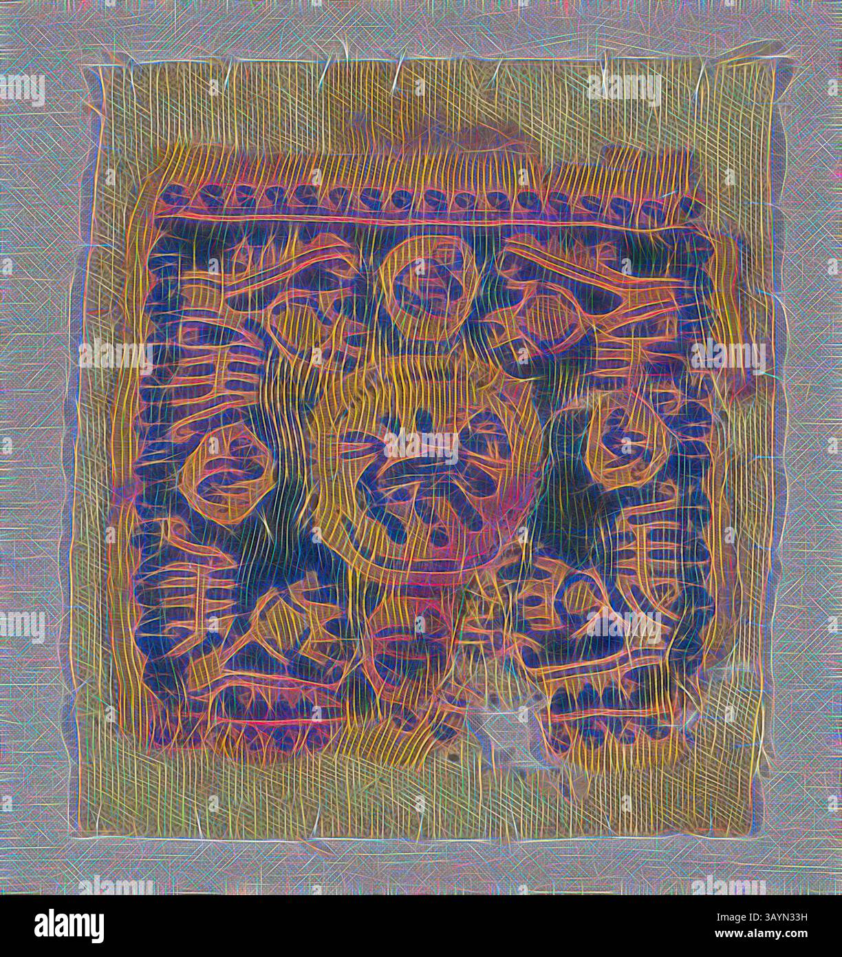 An intricate textile design featuring a blend of geometric patterns and ...