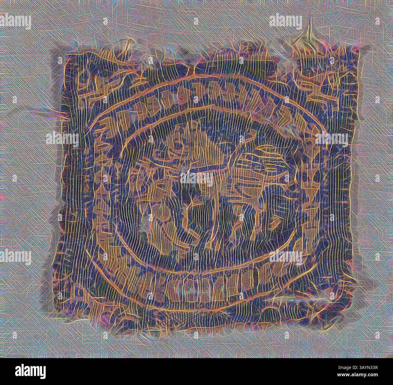 An intricate, textured design featuring a central emblem encircled by a ...