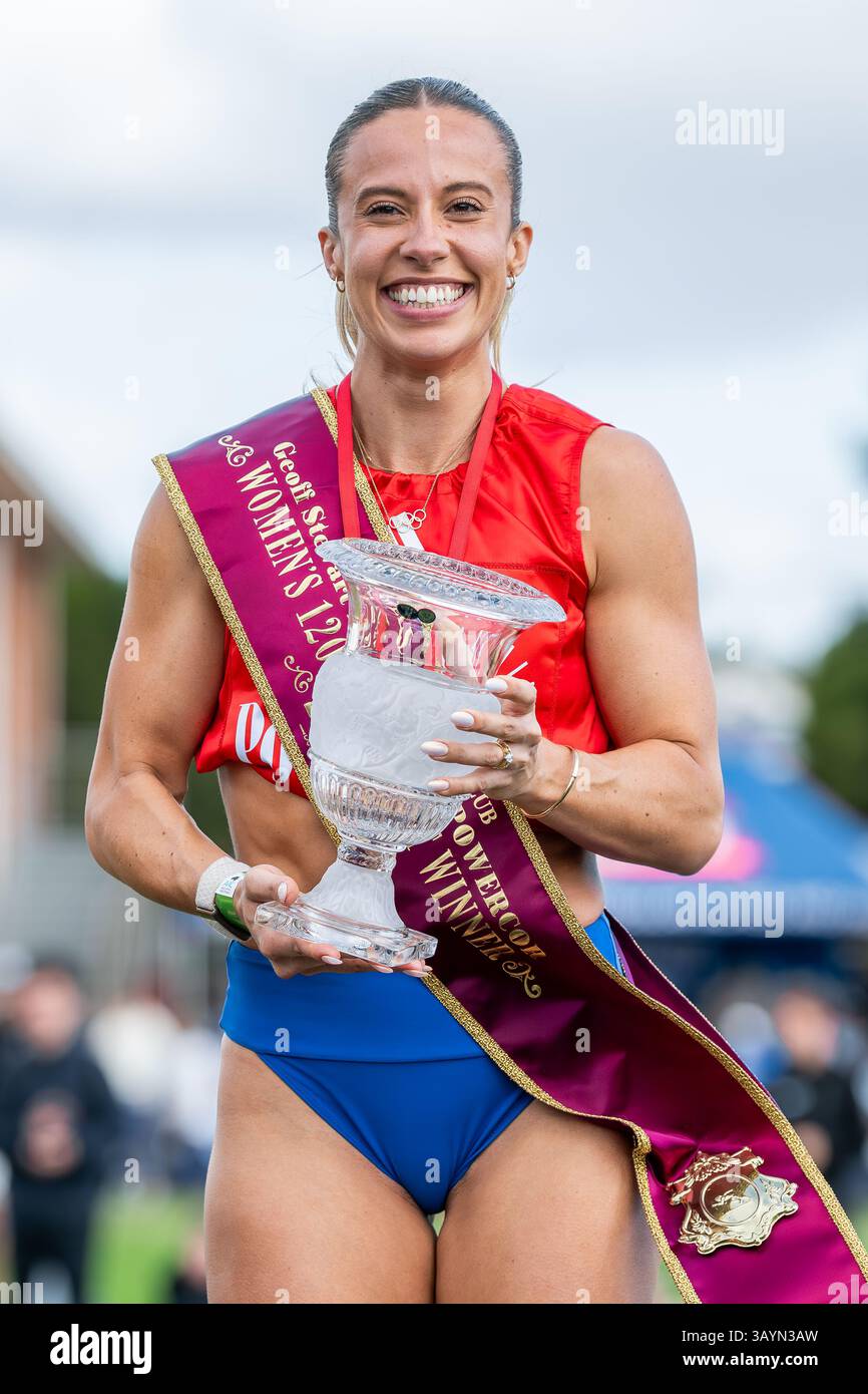 Stawell, Australia. 21st Apr, 2025. Bree Rizzo seen with the trophy on ...