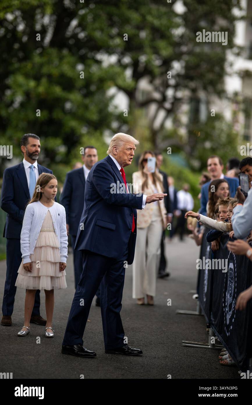 President Donald Trump departs the White House Easter Egg Roll on the ...