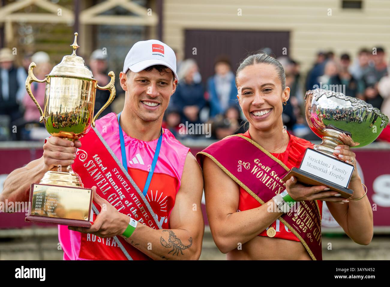 Stawell, Australia. 21st Apr, 2025. Bree Rizzo (R) and John Evans (L ...