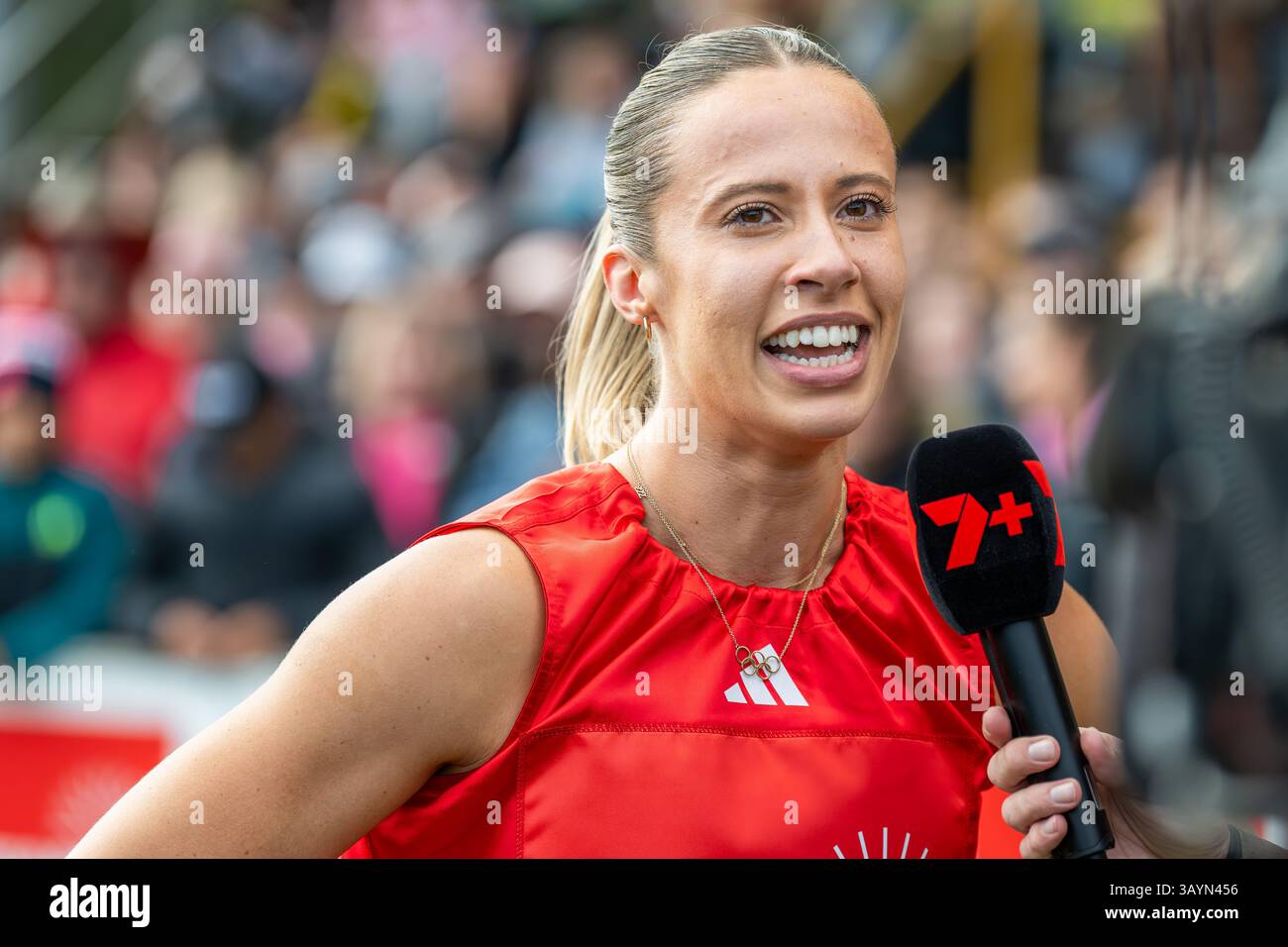Stawell, Australia. 21st Apr, 2025. Bree Rizzo seen giving an interview ...