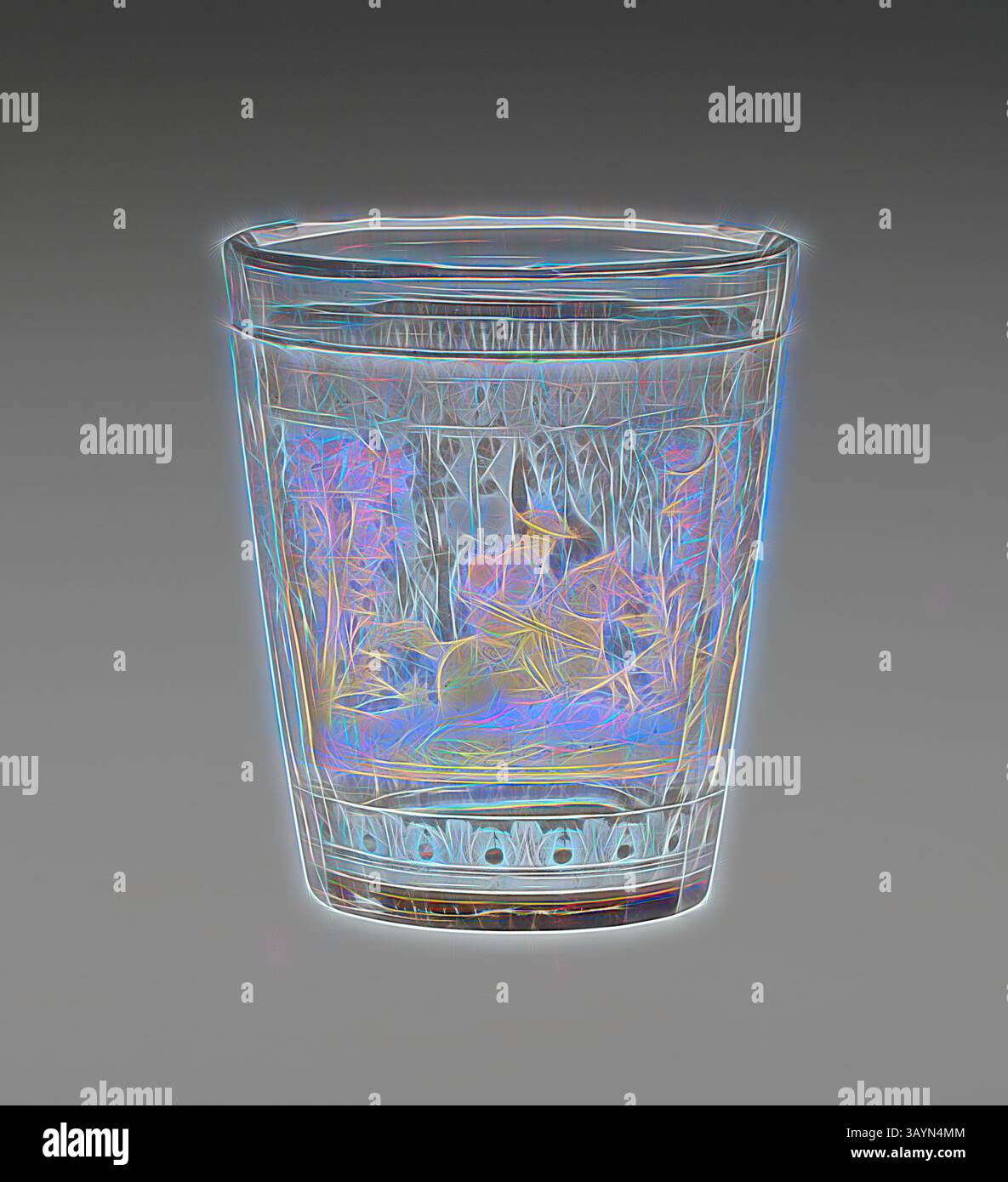 A beautifully designed glass featuring intricate patterns, encasing ...