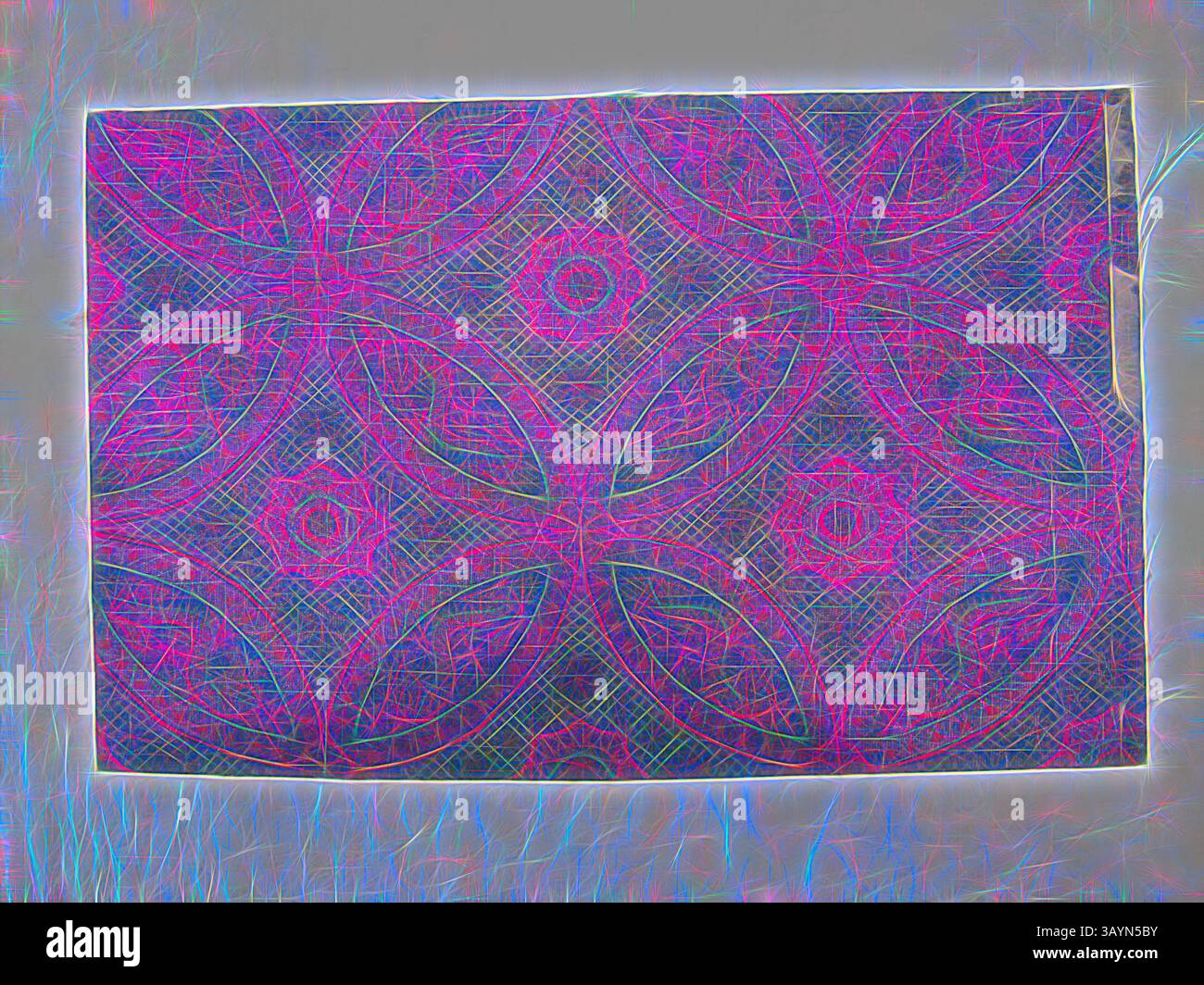 A vibrant pattern featuring intricate interlocking shapes and floral ...