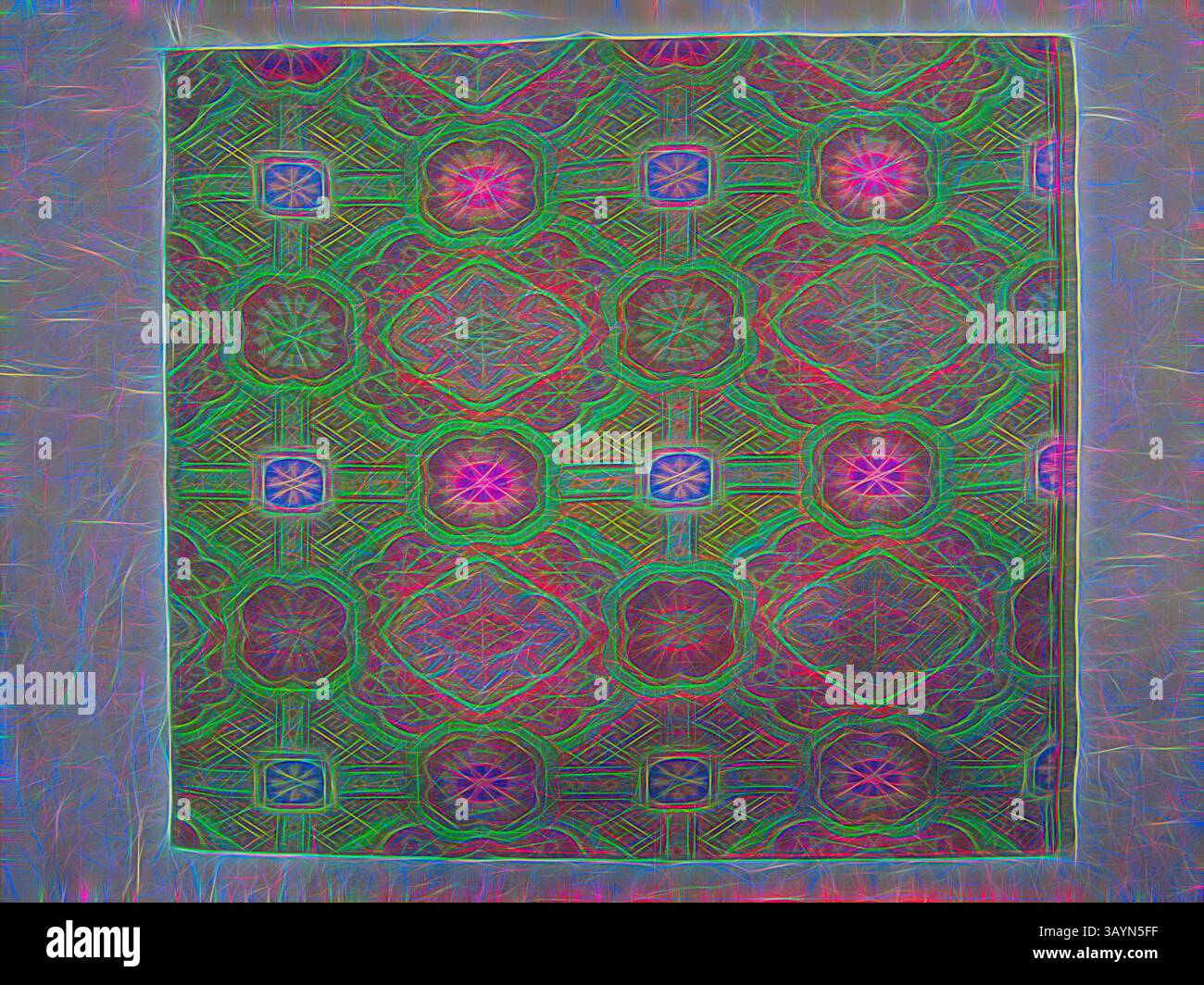 A vibrant tapestry featuring an intricate pattern of geometric shapes ...