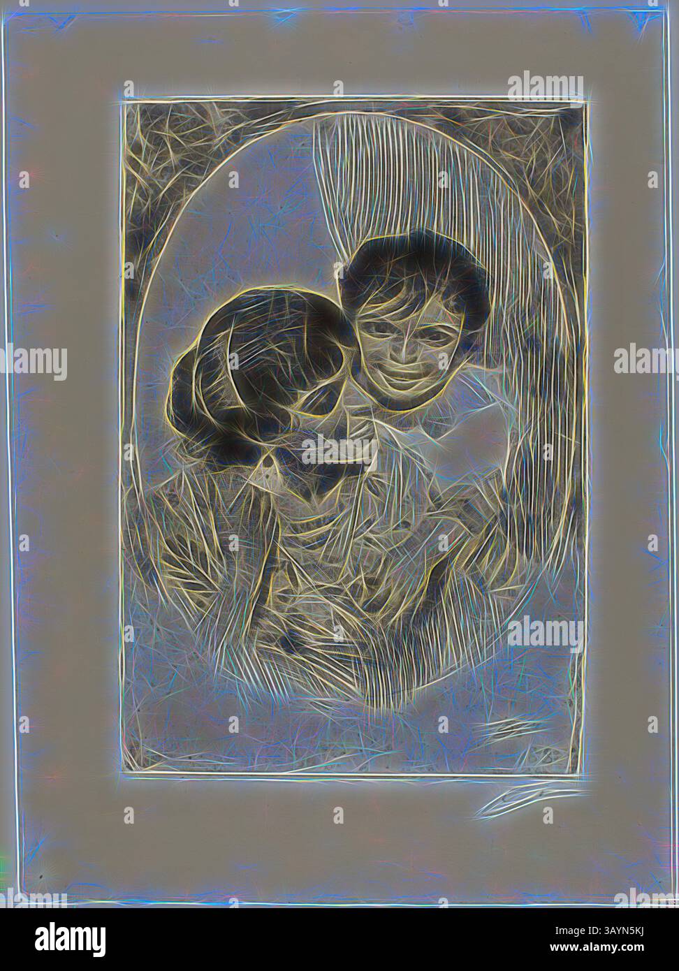 Stylized portrayal of two figures embracing hi-res stock photography ...