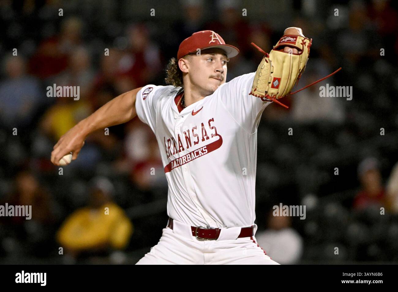Arkansas pitcher Carson Wiggins (44) throws a pitch against Little Rock ...