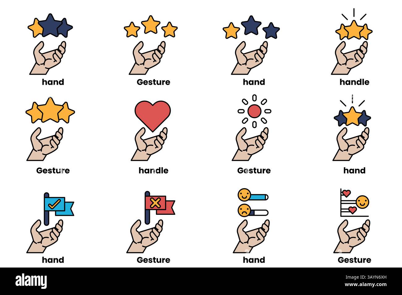 A Set of illustrations of hands and things in line art style Stock ...