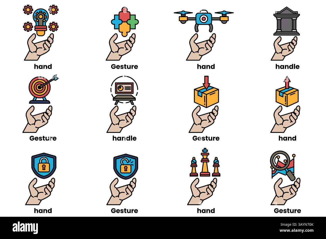 A Set of illustrations of hands and things in line art style Stock ...