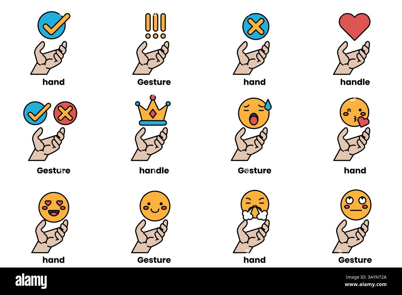 A Set of illustrations of hands and things in line art style Stock ...