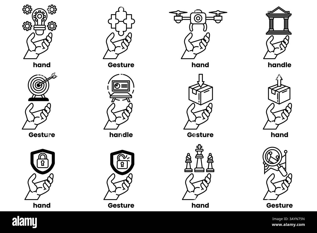 A Set of illustrations of hands and things in line art style Stock ...