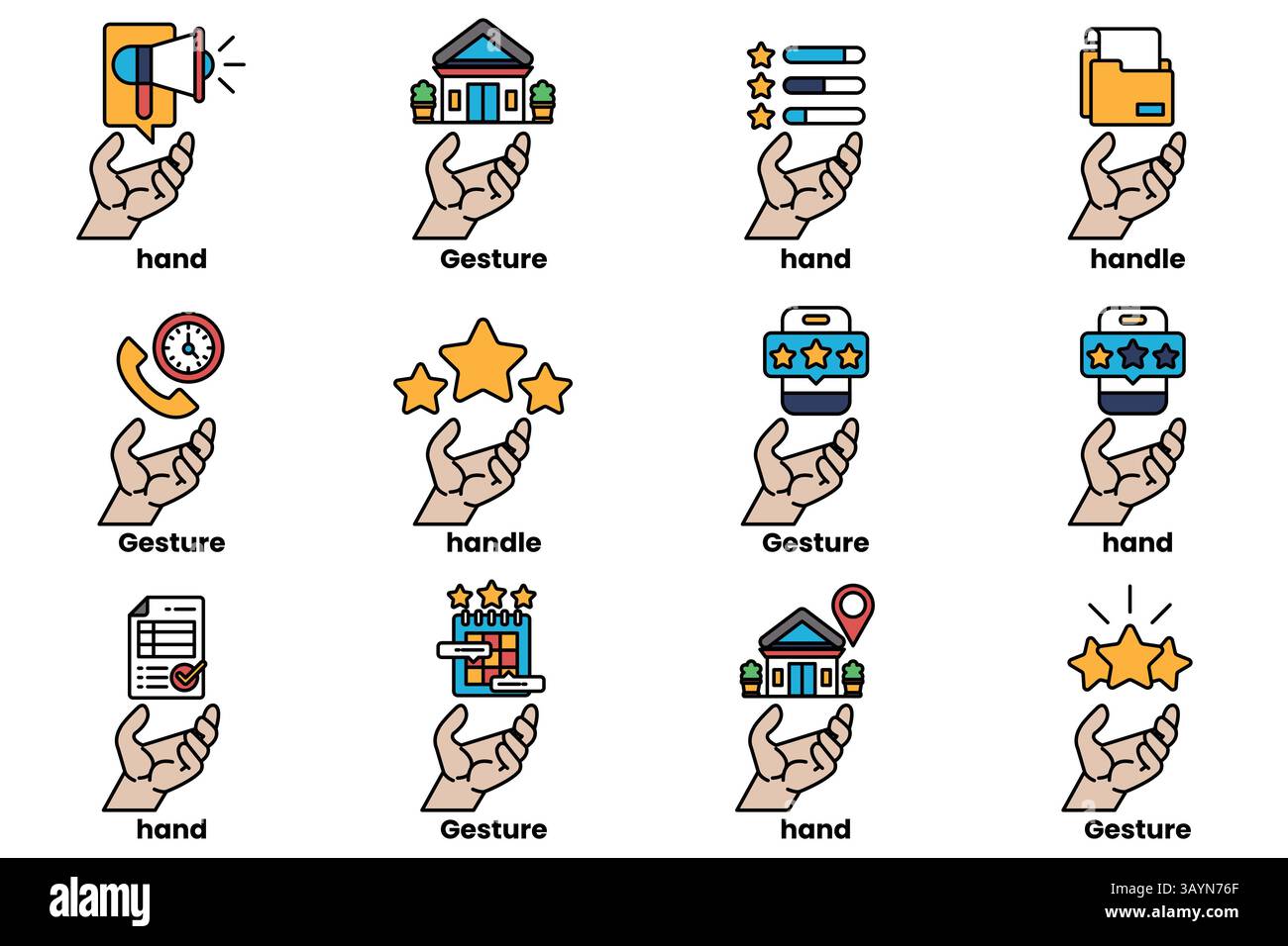 A Set of illustrations of hands and things in line art style Stock ...